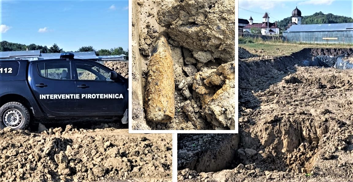 Proiectil exploziv de 100 mm găsit la excavarea unei săli de sport din ...