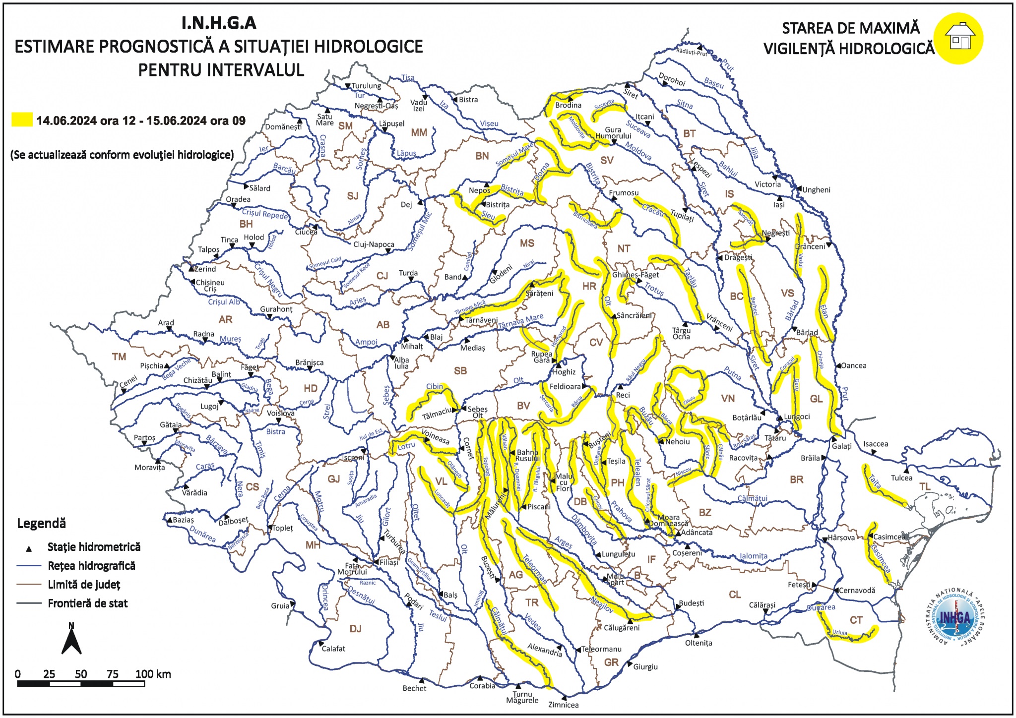 Codul galben pe râuri din Transilvania, Bucovina, Moldova, Oltenia